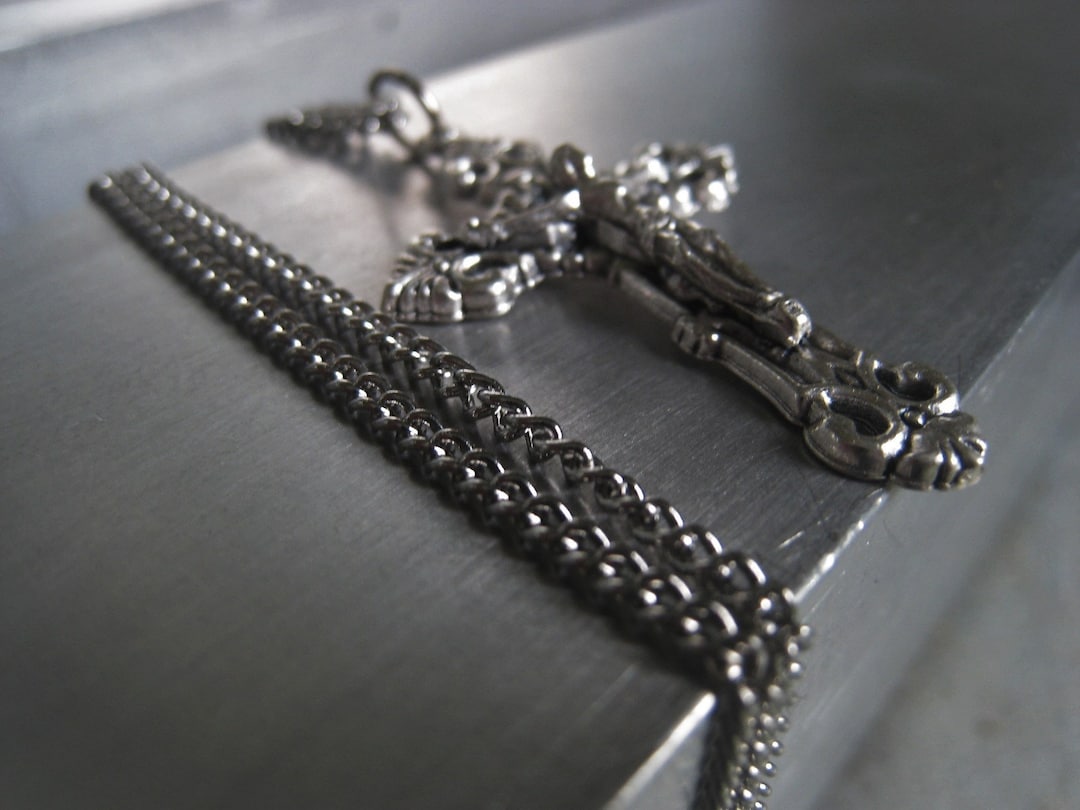 Silver Crucifix Pendant Religious Statement Stainless Chain Necklace ...