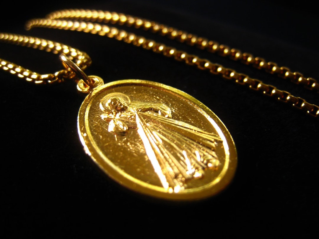 Divine Mercy Gold Pendant Necklace Spiritual Religious Inspirational ...