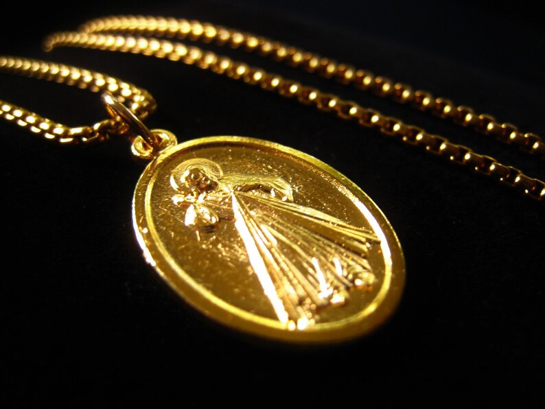 Divine Mercy Gold Pendant Necklace Spiritual Religious - Etsy