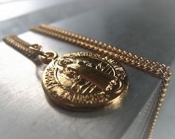 Gold St. Benedict Pendant Necklace Religious Statement | Etsy