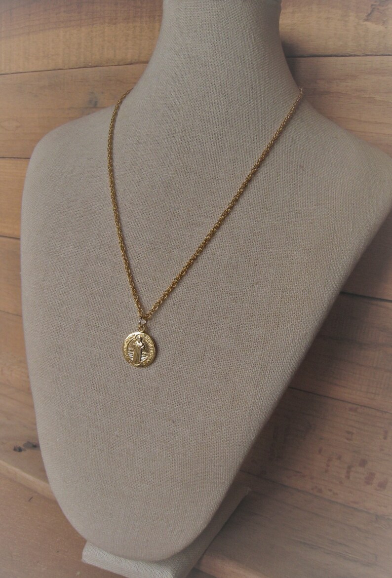Gold St. Benedict Pendant Necklace Religious Statement | Etsy