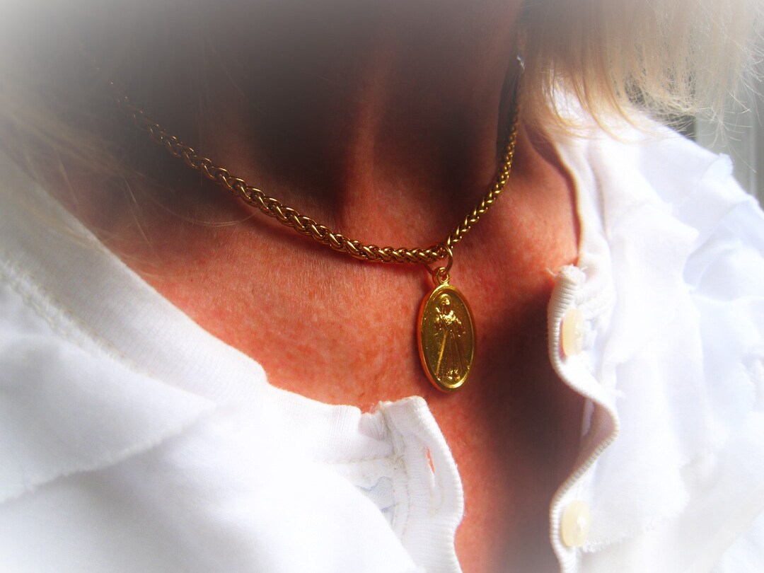 Divine Mercy Gold Pendant Necklace Spiritual Religious Inspirational ...