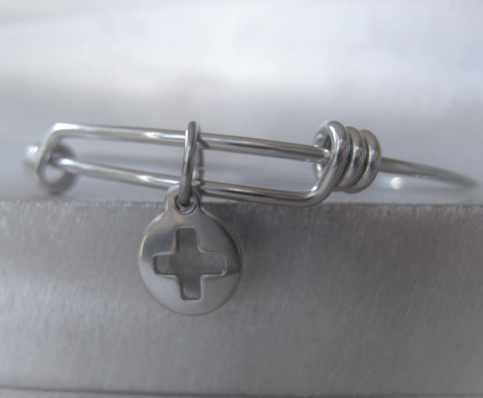 Stainless Steel Cross Adjustable Bangle Silver Religious Jewelry ...