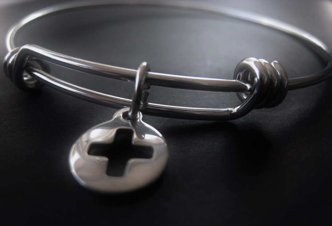 Stainless Steel Cross Adjustable Bangle Silver Religious - Etsy
