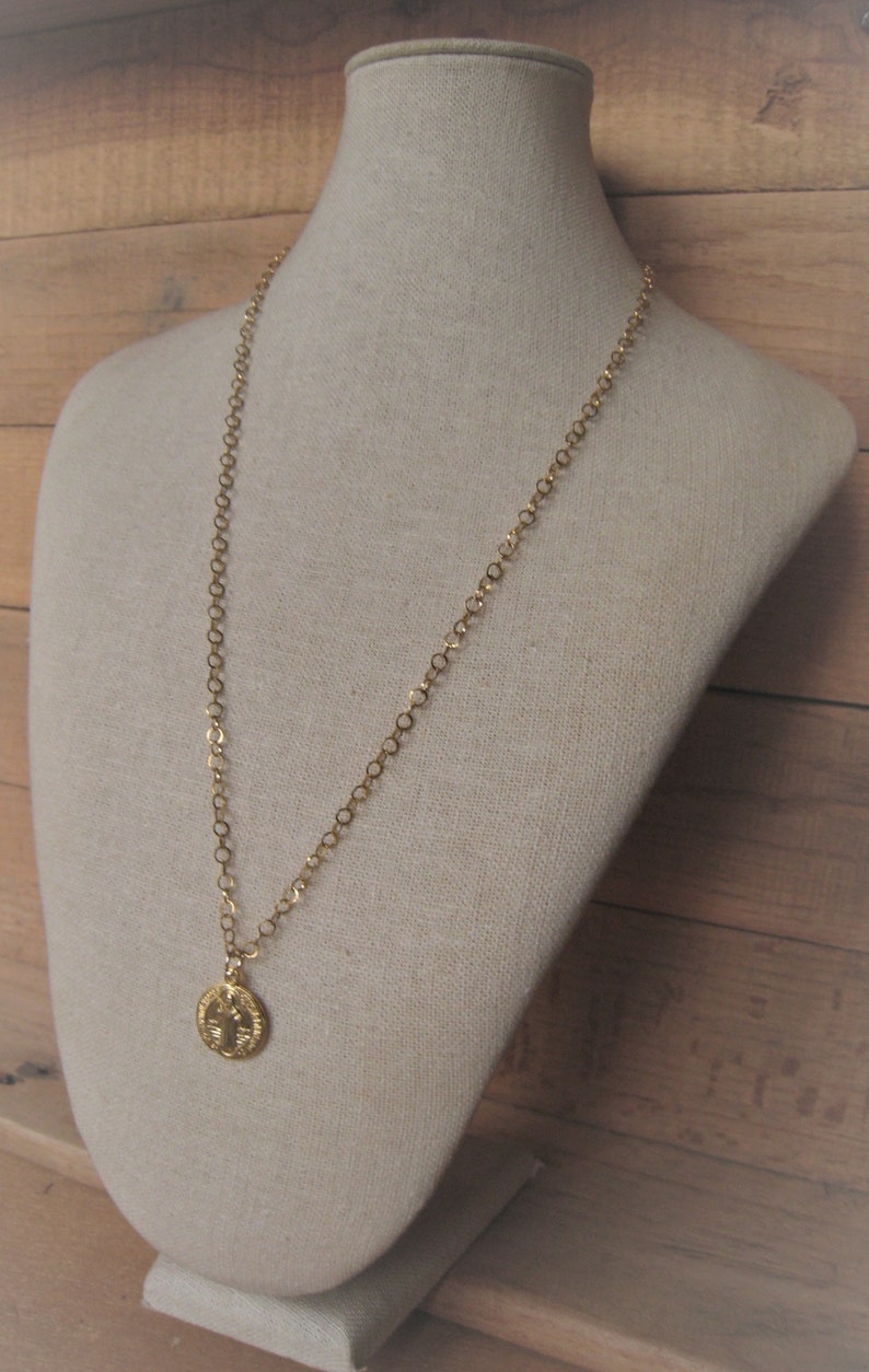 Gold St. Benedict Pendant Necklace Religious Statement - Etsy