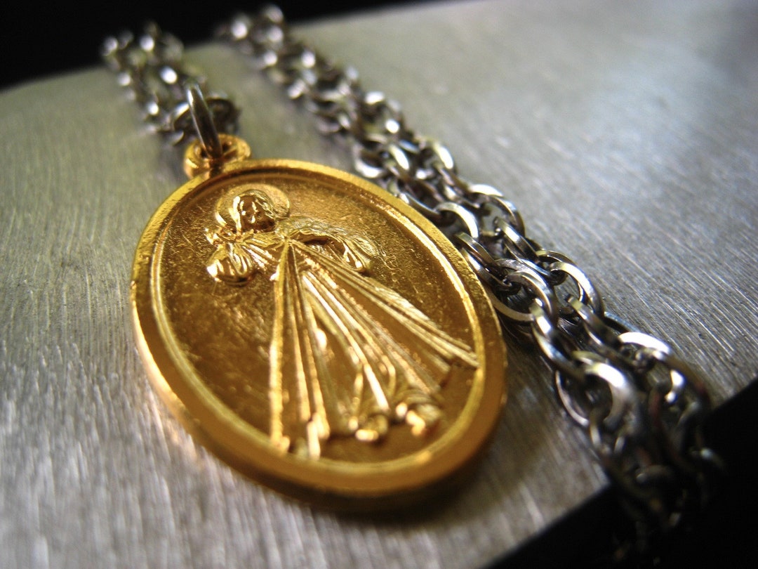 Divine Mercy Gold Pendant Necklace Two Tone Spiritual Religious ...