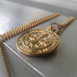 Gold St. Benedict Pendant Necklace Religious Statement Necklace Item No ...