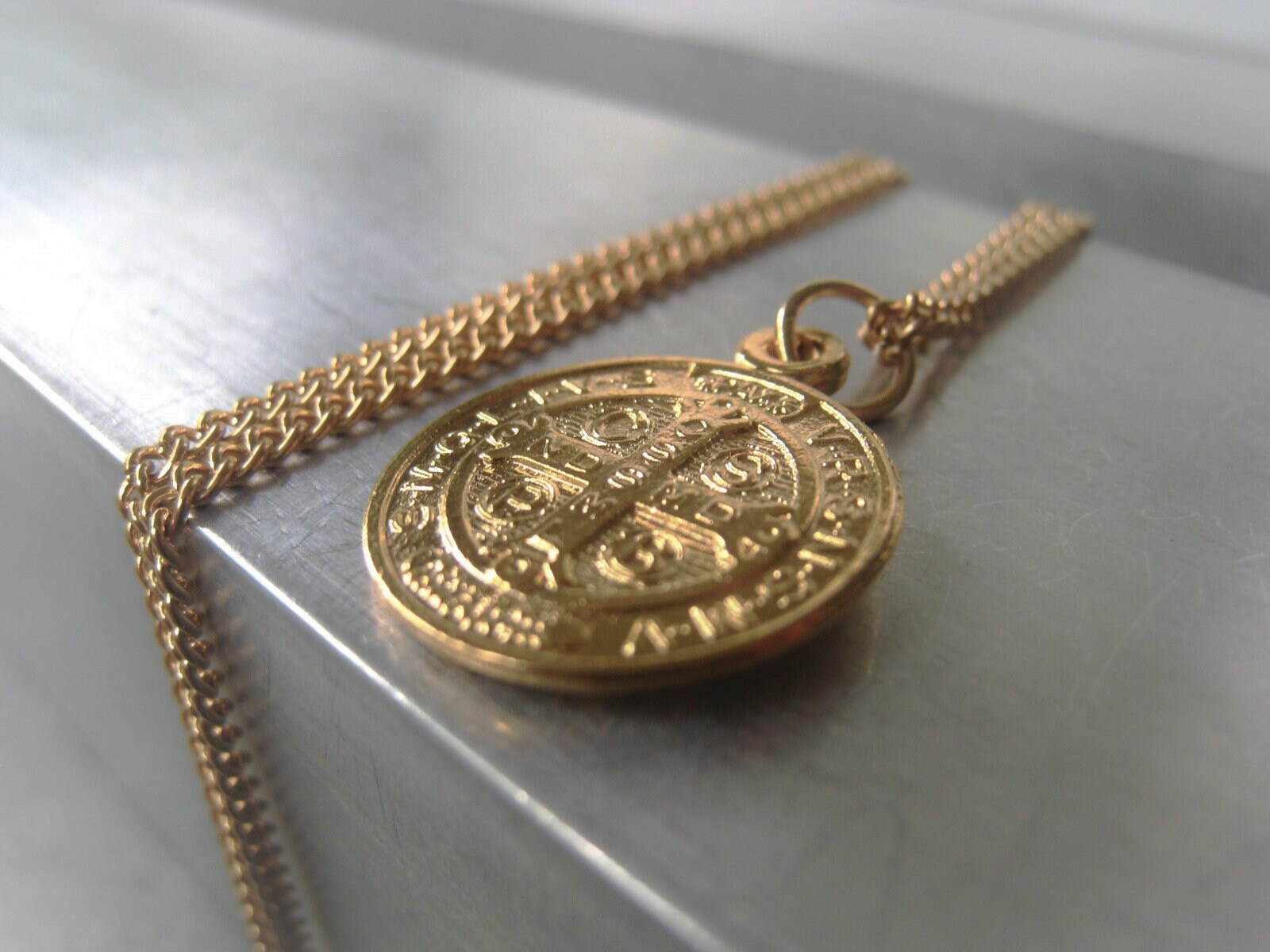 Gold St. Benedict Pendant Religious Statement Necklace Item - Etsy UK