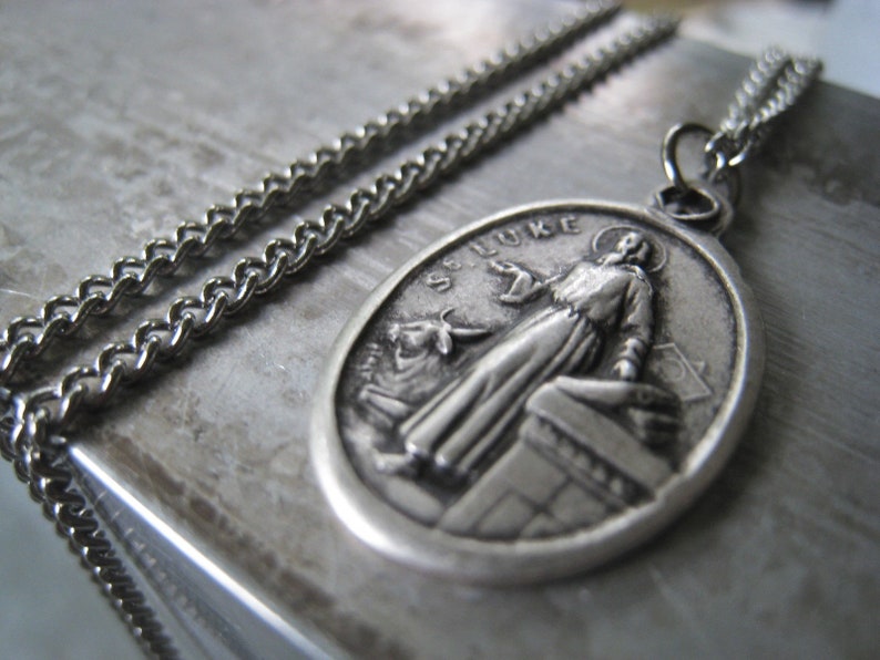 Saint Luke Pendant Necklace Religious Statement Necklace - Etsy