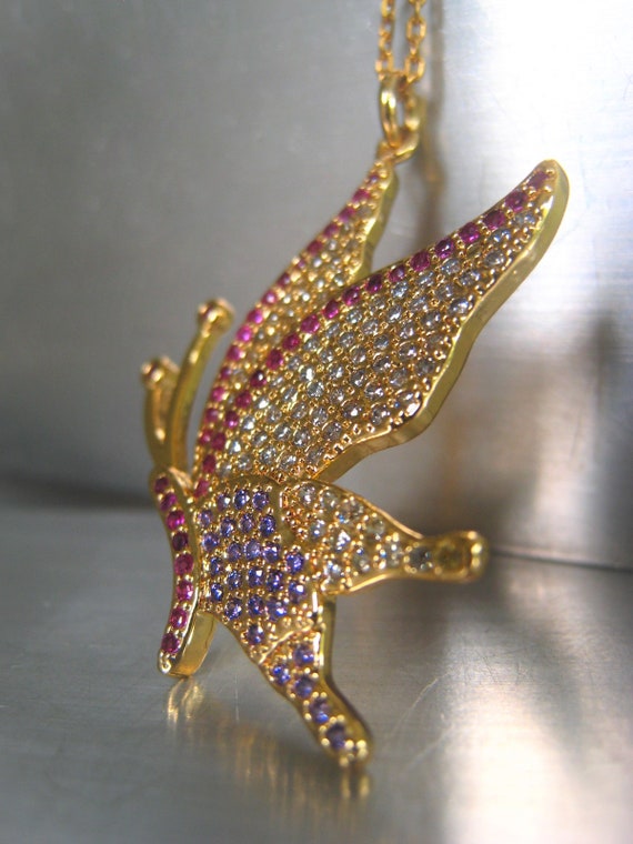 Butterfly Pendant Necklace 18KGP Rolo Chain Nature Statement Necklace CZ Birthstone Pendant Item No. JE6574 Etsy