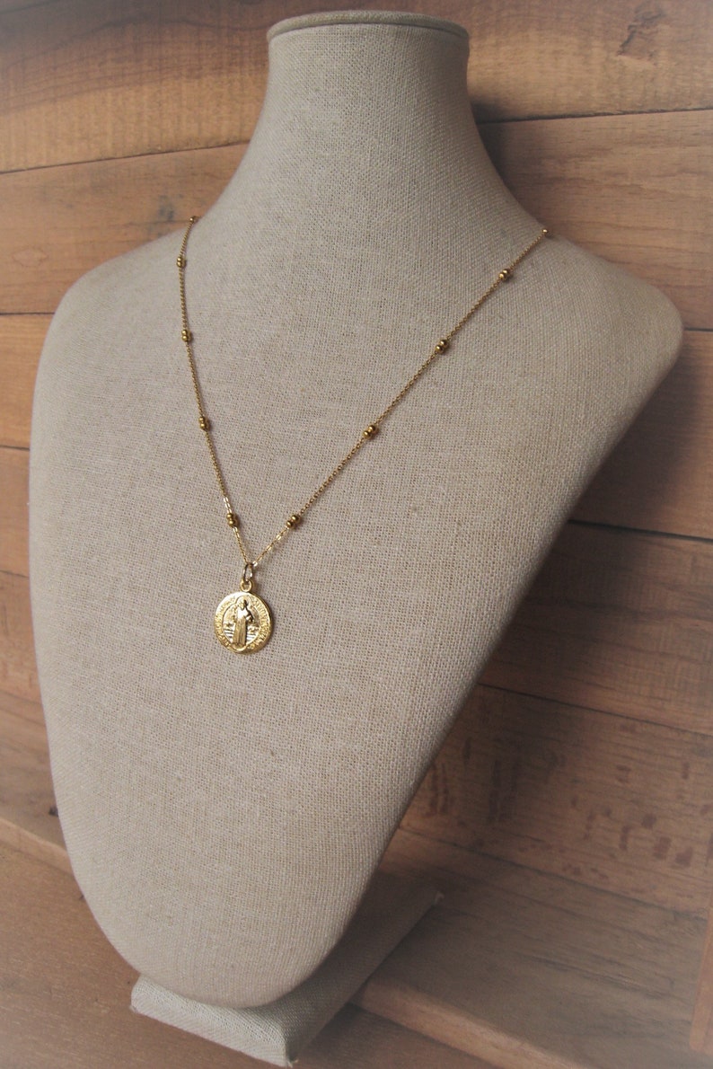 Gold St. Benedict Pendant Necklace Religious Statement | Etsy