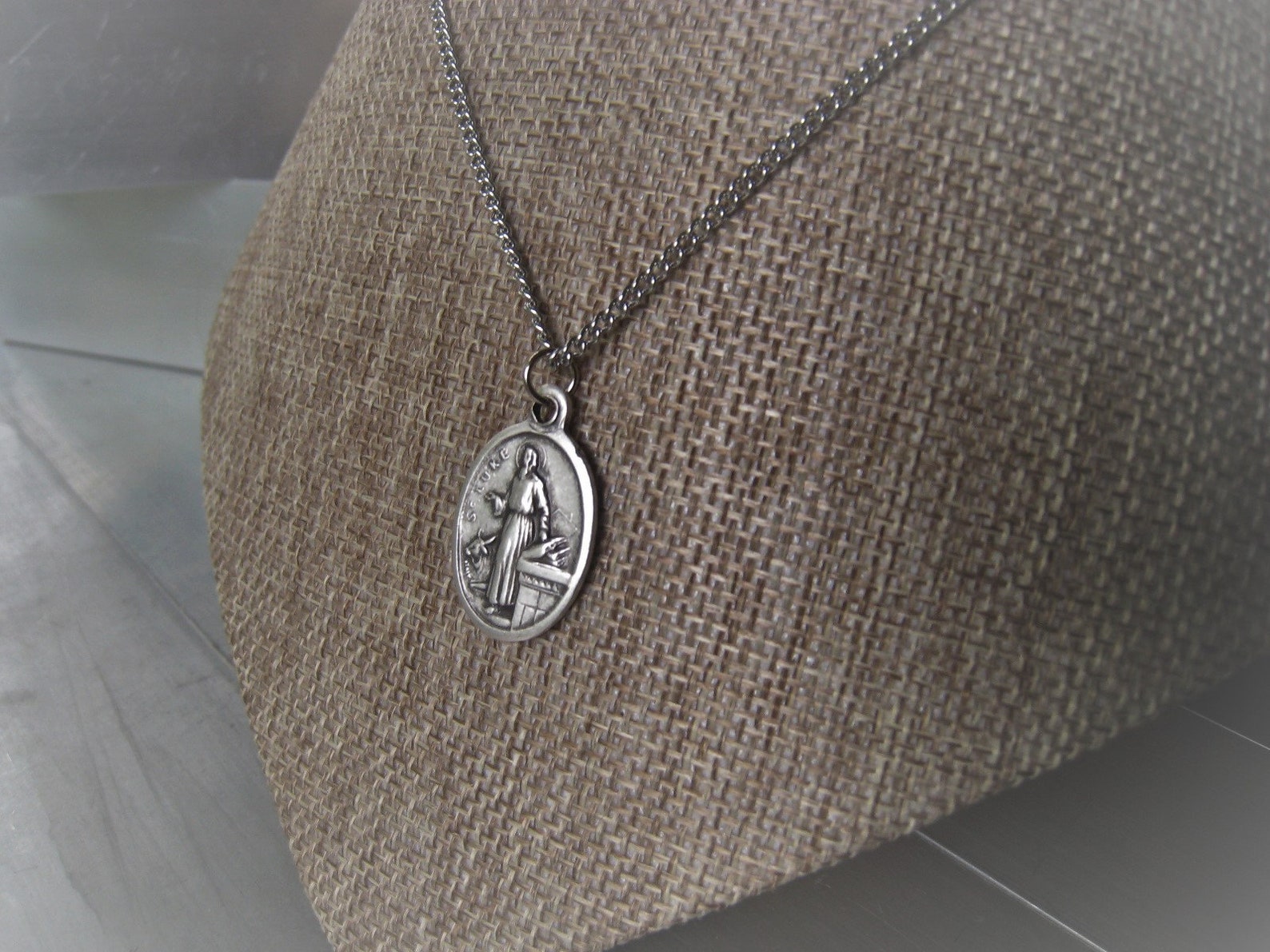 Saint Luke Pendant Necklace Religious Statement Necklace | Etsy