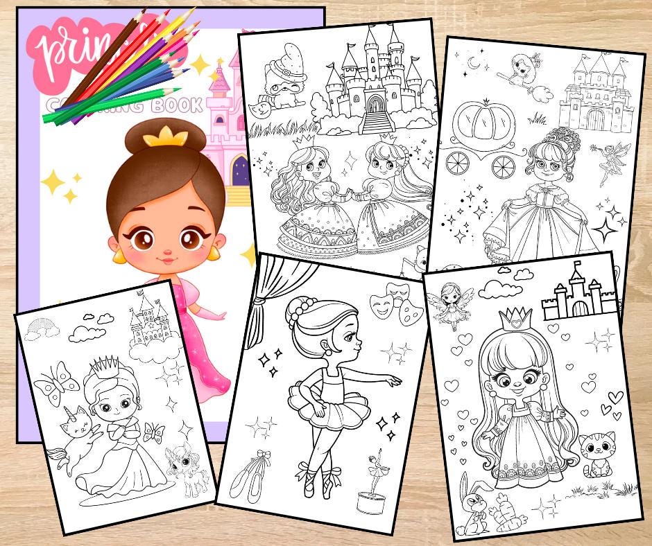 5 Coloring Pages Pdf-princess Theme FREE Book Cover - Etsy