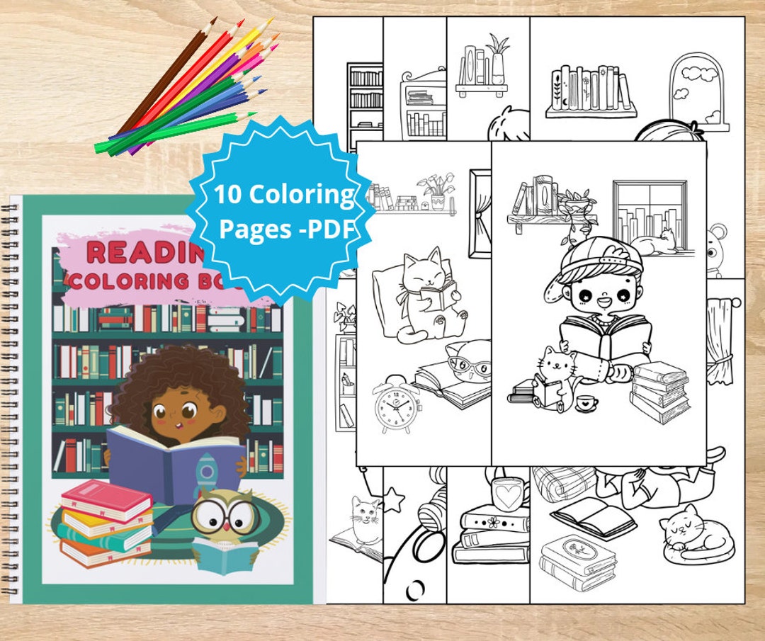 Combo 10 Coloring Pages PDF Reading FREE Book Cover - Etsy