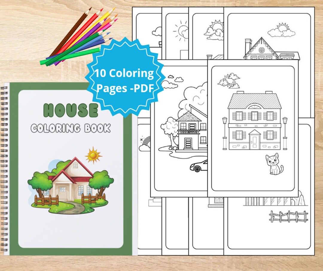 Combo 10 Coloring Pages Pdf-house Theme FREE Book Cover - Etsy