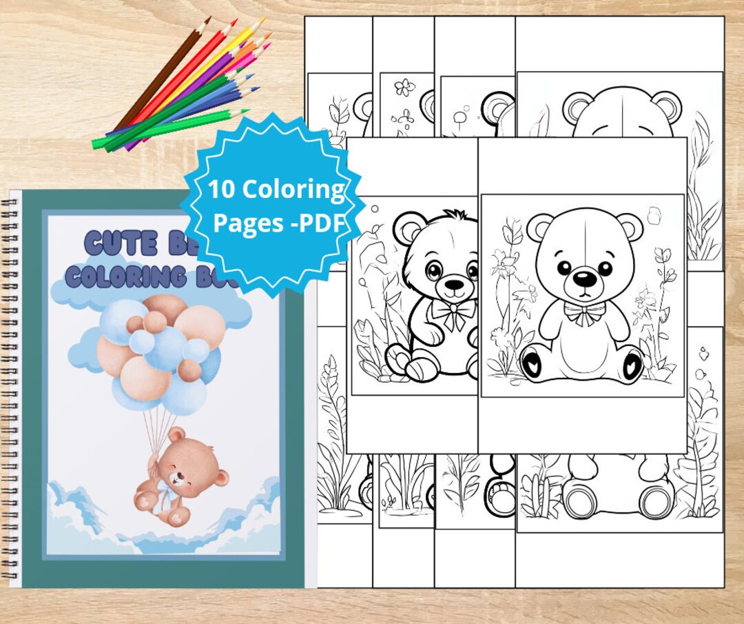 Combo 10 Coloring Pages Pdf-cute Bear FREE Book Cover - Etsy