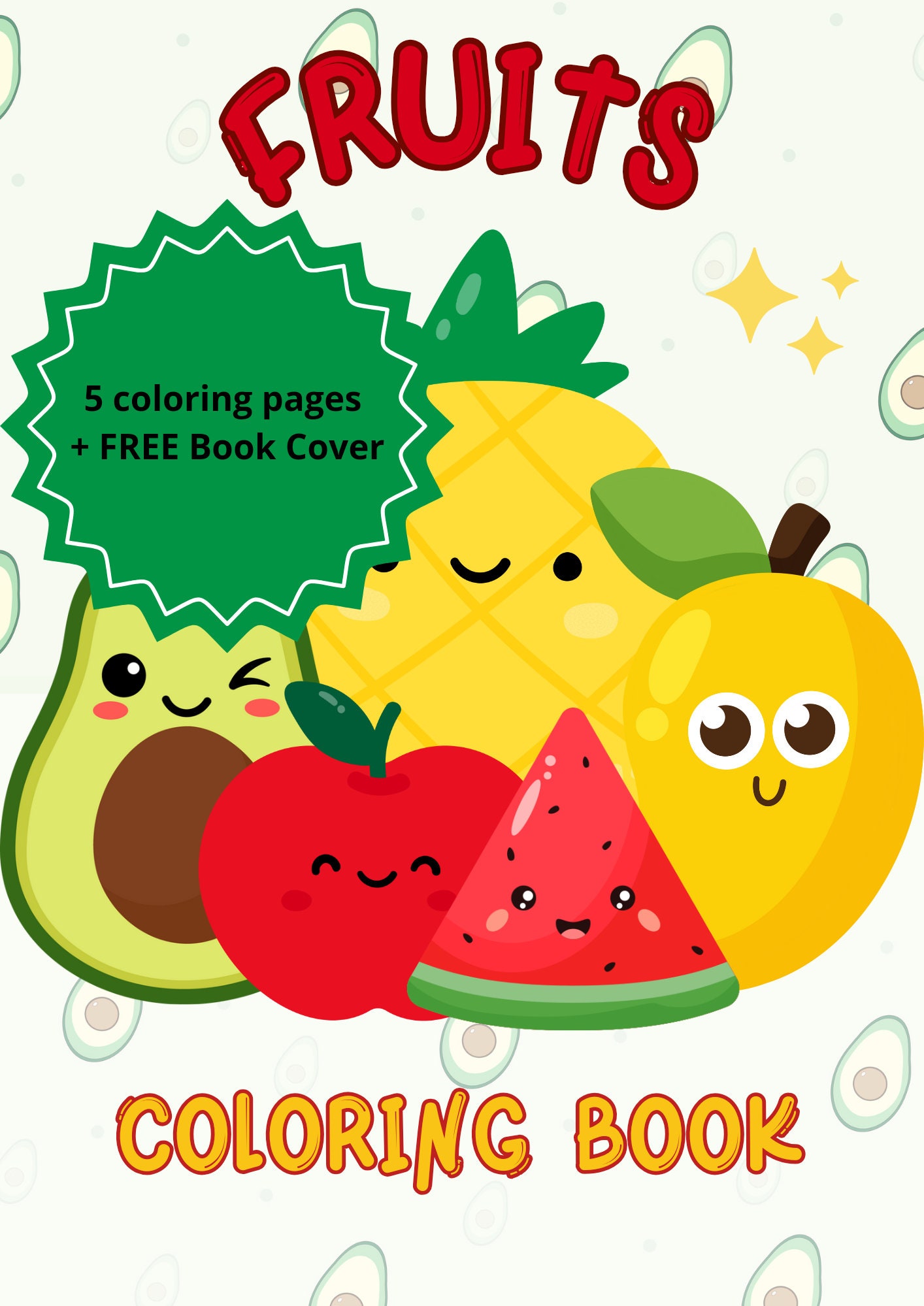 5 Coloring Pages PDF fruits FREE Book Cover - Etsy