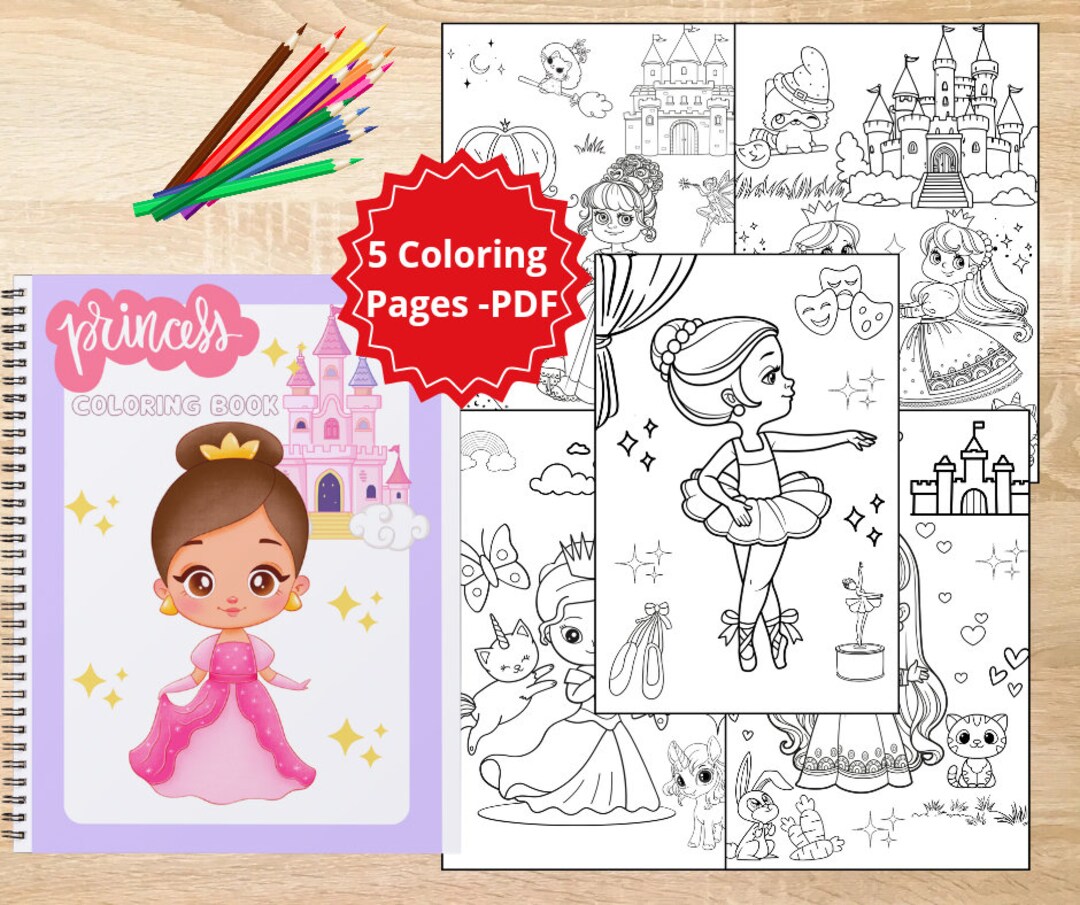 5 Coloring Pages Pdf-princess Theme FREE Book Cover - Etsy