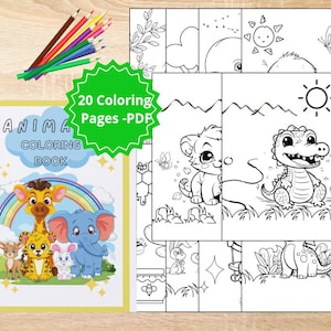 Combo 20 Coloring Pages-animals Theme PDF FREE Book Cover - Etsy