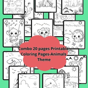 Combo 20 Coloring Pages-animals Theme PDF FREE Book Cover - Etsy