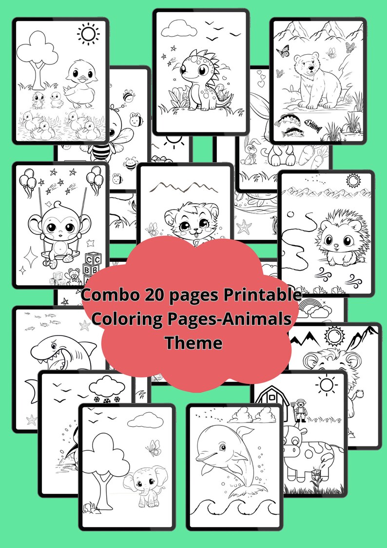 Combo 20 Coloring Pages-animals Theme PDF FREE Book Cover - Etsy