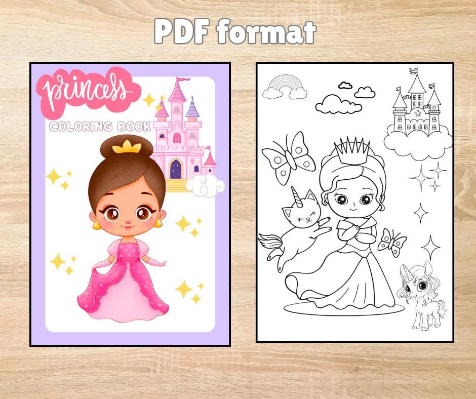 5 Coloring Pages Pdf-princess Theme FREE Book Cover - Etsy