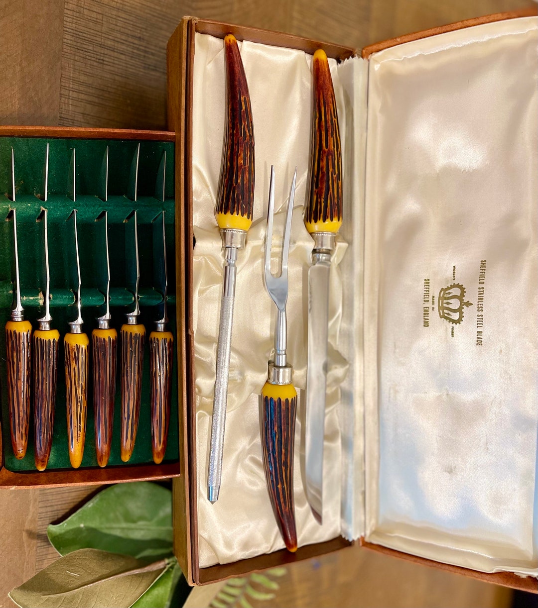 Vintage Crown Crest Sheffield Stainless Steel Knife Carving Set ...