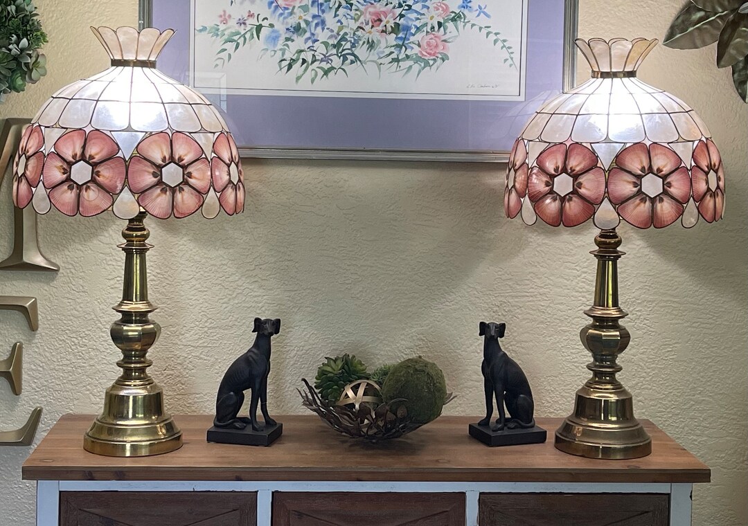 Vintage Large Capiz Oyster Shell Lamp Shade on Heavy Brass Lamp Base ...