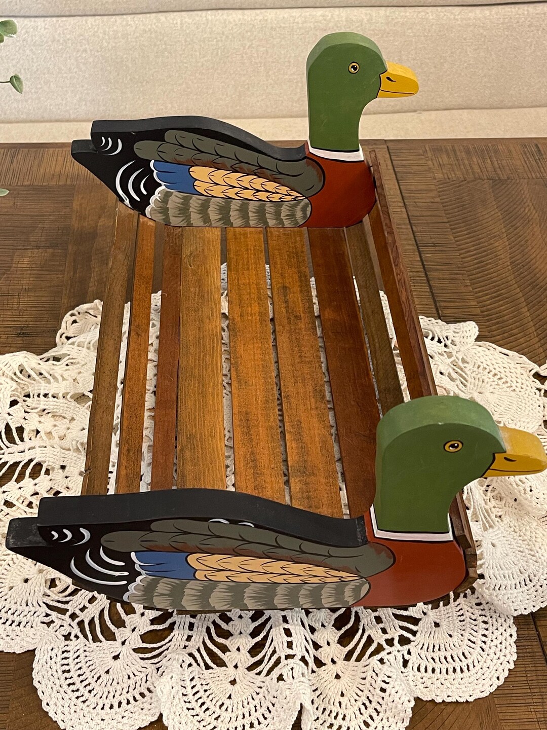 Vintage Arts & Craft Mallard Duck Wood Slate Basket - Etsy