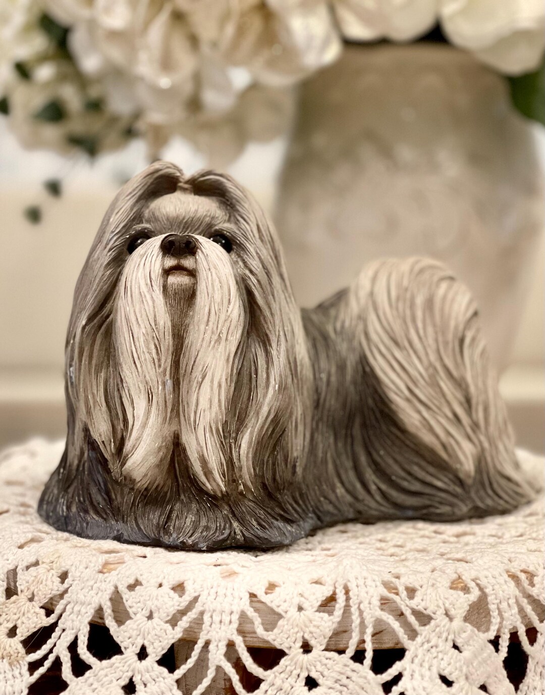 Vintage Sandicast Grey/silver Shih Tzu Dog Figurine Sculpture USA - Etsy