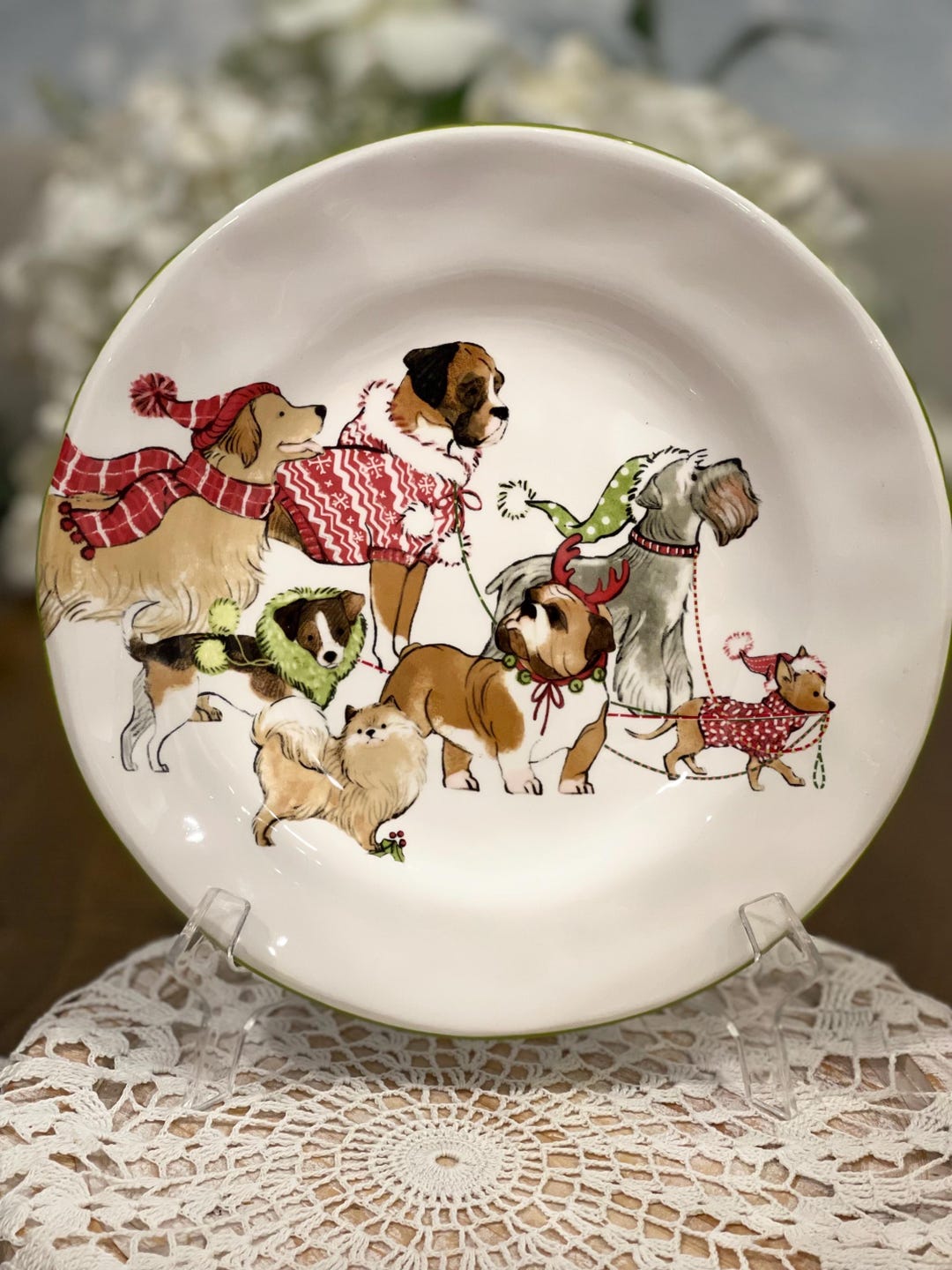 PIER 1 Park Avenue Puppies Hand Painted Ironstone Salad Plate Set of 8 ...
