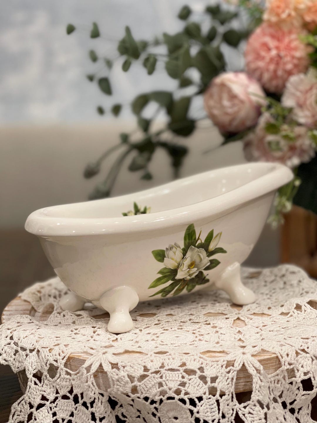 Vintage Athena Claw Foot Bath Tub Soap Holder Magnolias - Etsy