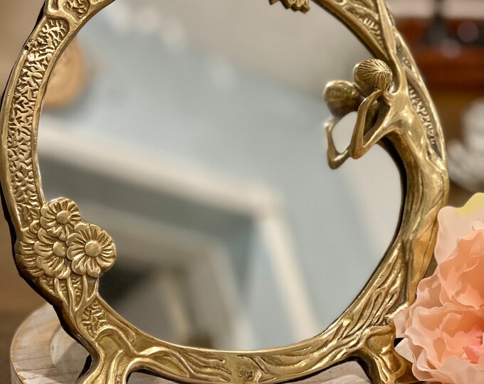 Beautiful Vintage Art-deco Solid Brass Mirror - Lady by the Lake - Etsy