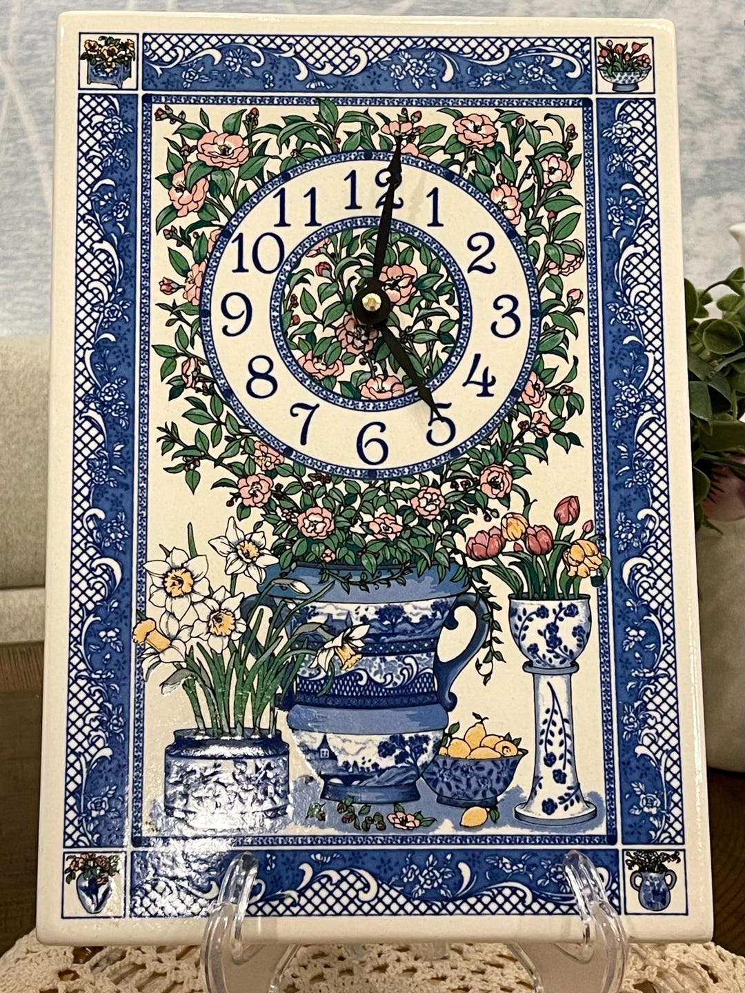 Vintage Santa Barbara Ceramic Design Blue & White Floral Clock 1999 - Etsy