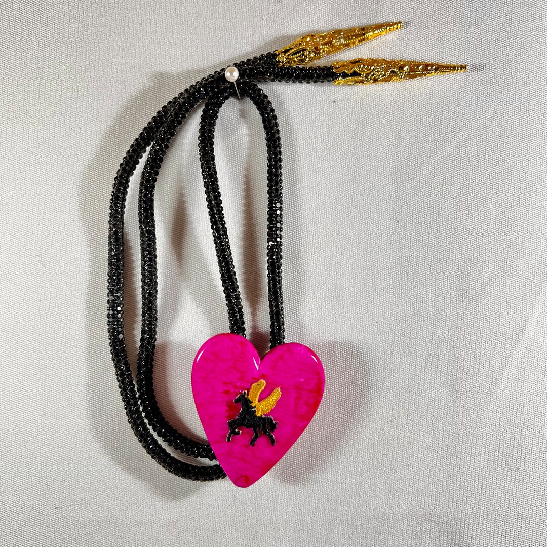 Fuschia Stone Heart & Pegasus Western Bolo Tie - Etsy