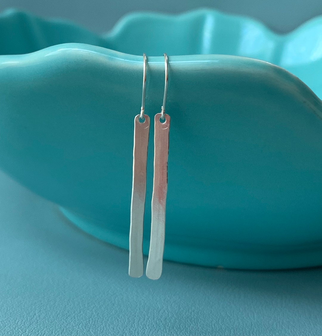 Hammered Smooth Long Bar Dangle Sterling Silver Earrings - Etsy