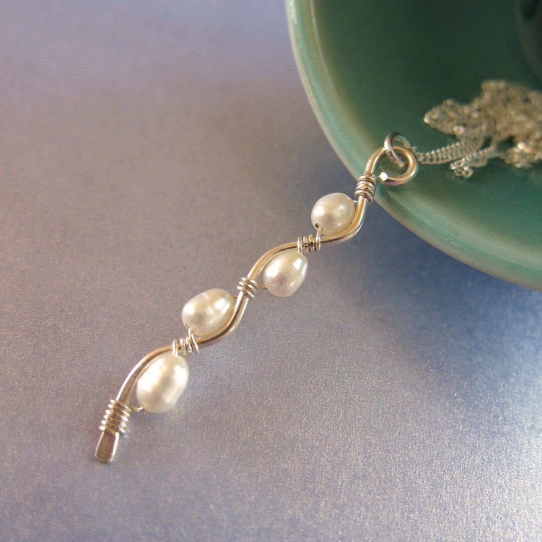 Wire Wrapping Weaving Pearl Charm Sterling Silver Pendant Necklace ...