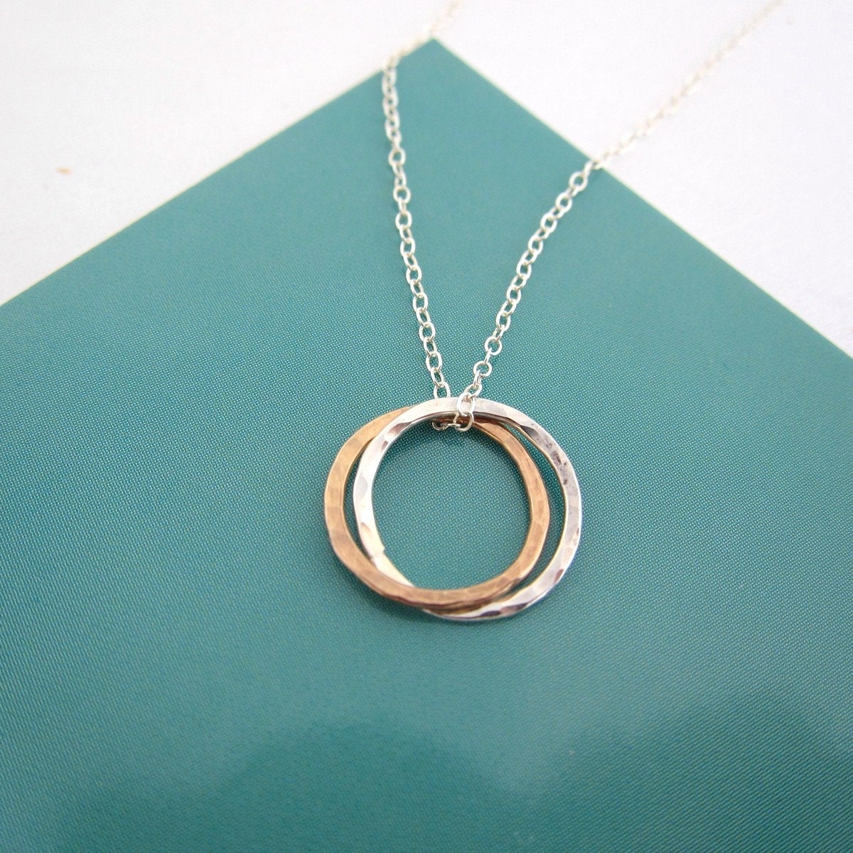 Silver and Gold Interlock Circles Mix Two Tone Hammered Pendant ...