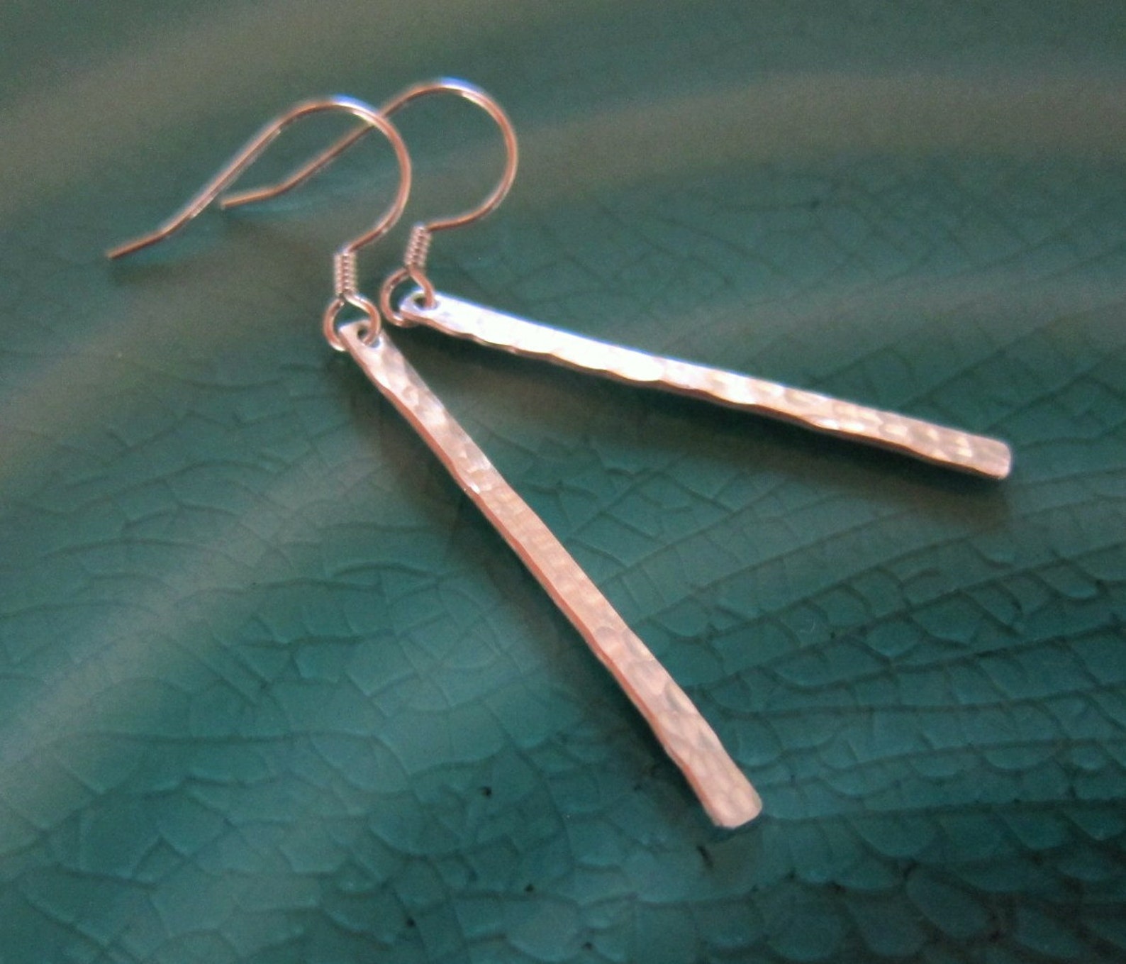 Hammered Long Bar Dangle Sterling Silver Earrings - Etsy