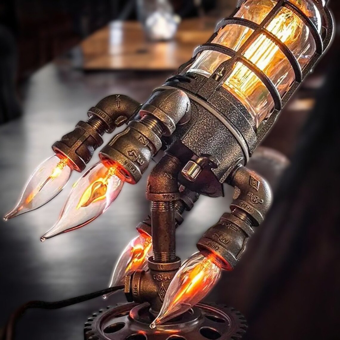 Handcrafted Rustic Steampunk Rocket Table Lamp, Vintage Industrial ...