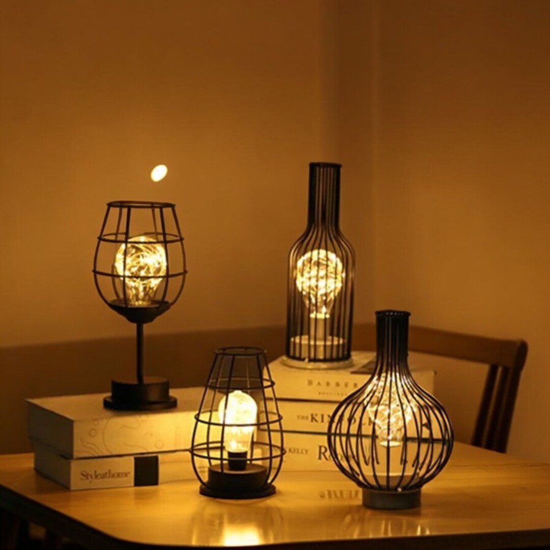 Handcrafted Rustic Wire Table Lamps, Vintage Industrial Steampunk Table ...