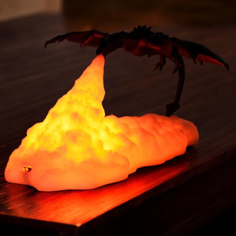 Handcrafted Unique Dragon Flame Table Lamp, Vintage Bedside LED Table ...