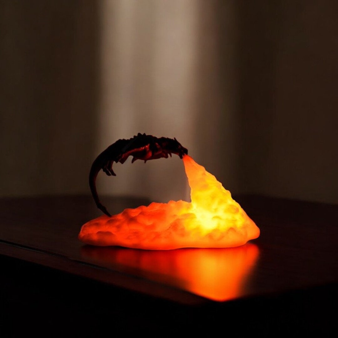 Handcrafted Unique Dragon Flame Table Lamp, Vintage Bedside LED Table ...