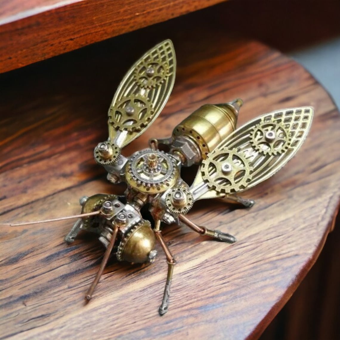 Handcrafted Rustic Steampunk Mechanical Bee Sculpture, Industrial Brass Robot Insect Figurine ...