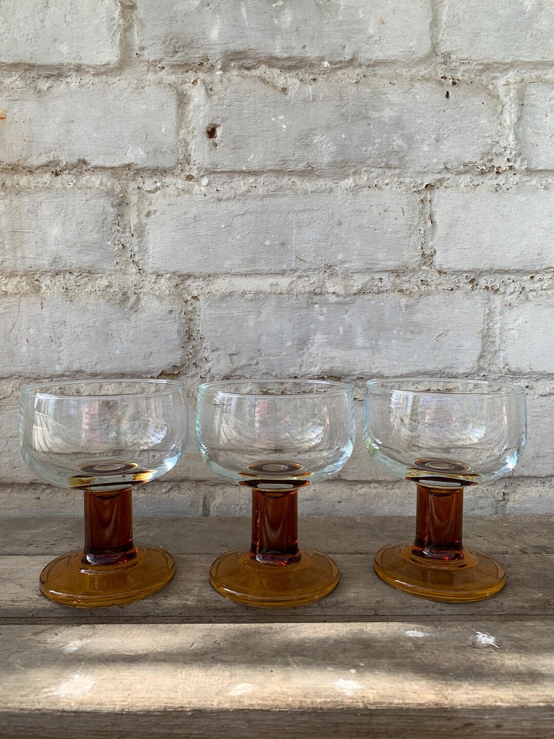 French Hand Blown Amber & Clear Coloured Glass Ice Cream Gelato Bowls ...