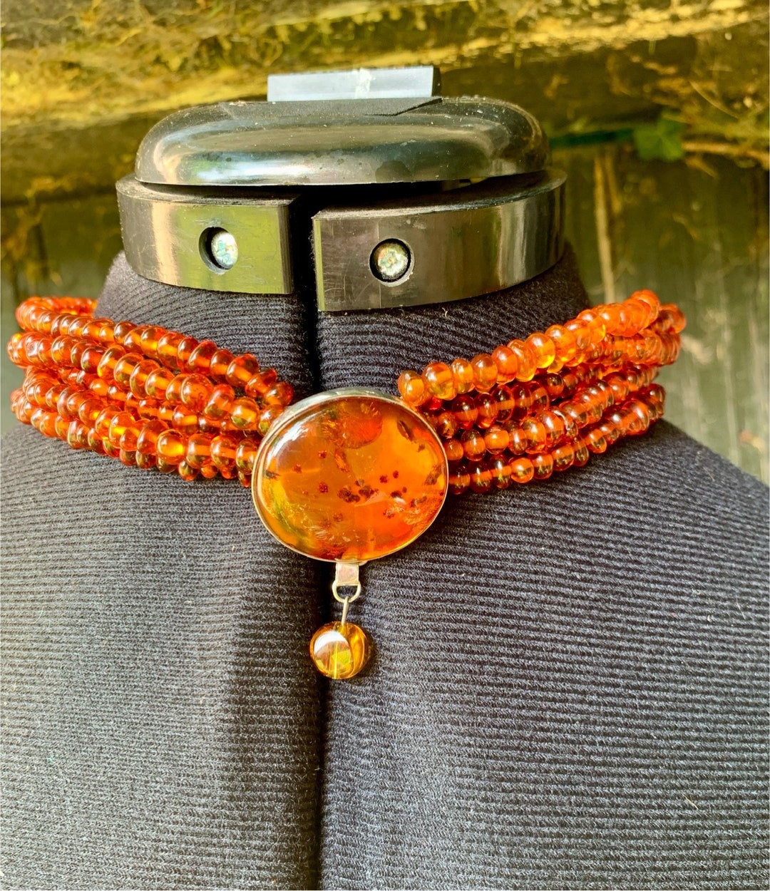 Vintage Cognac Amber Multi Strand Choker Silver Clasp Bearing Makers ...