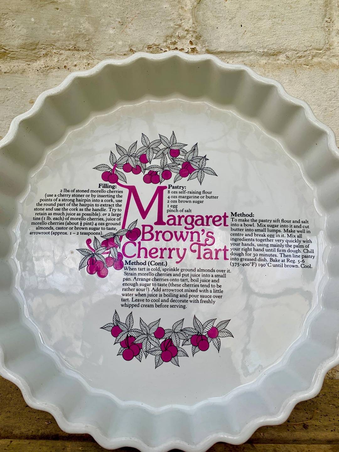 Vintage Flan Pie Dish With Recipe Printed Margaret Browns Cherry Tart ...