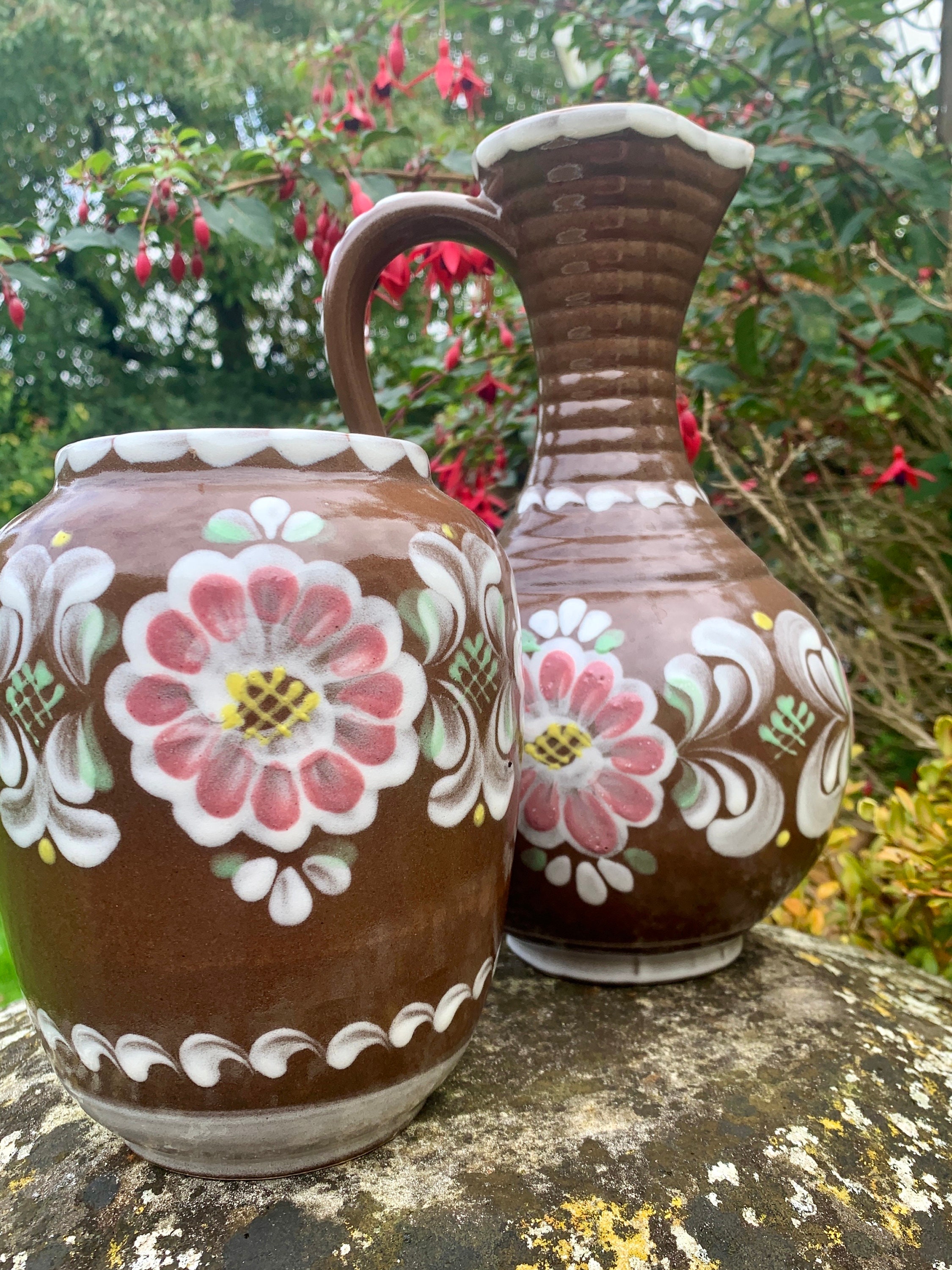 Austrian Gmundner Keramik Large Hand Painted Mid Century Pitcher & Vase ...