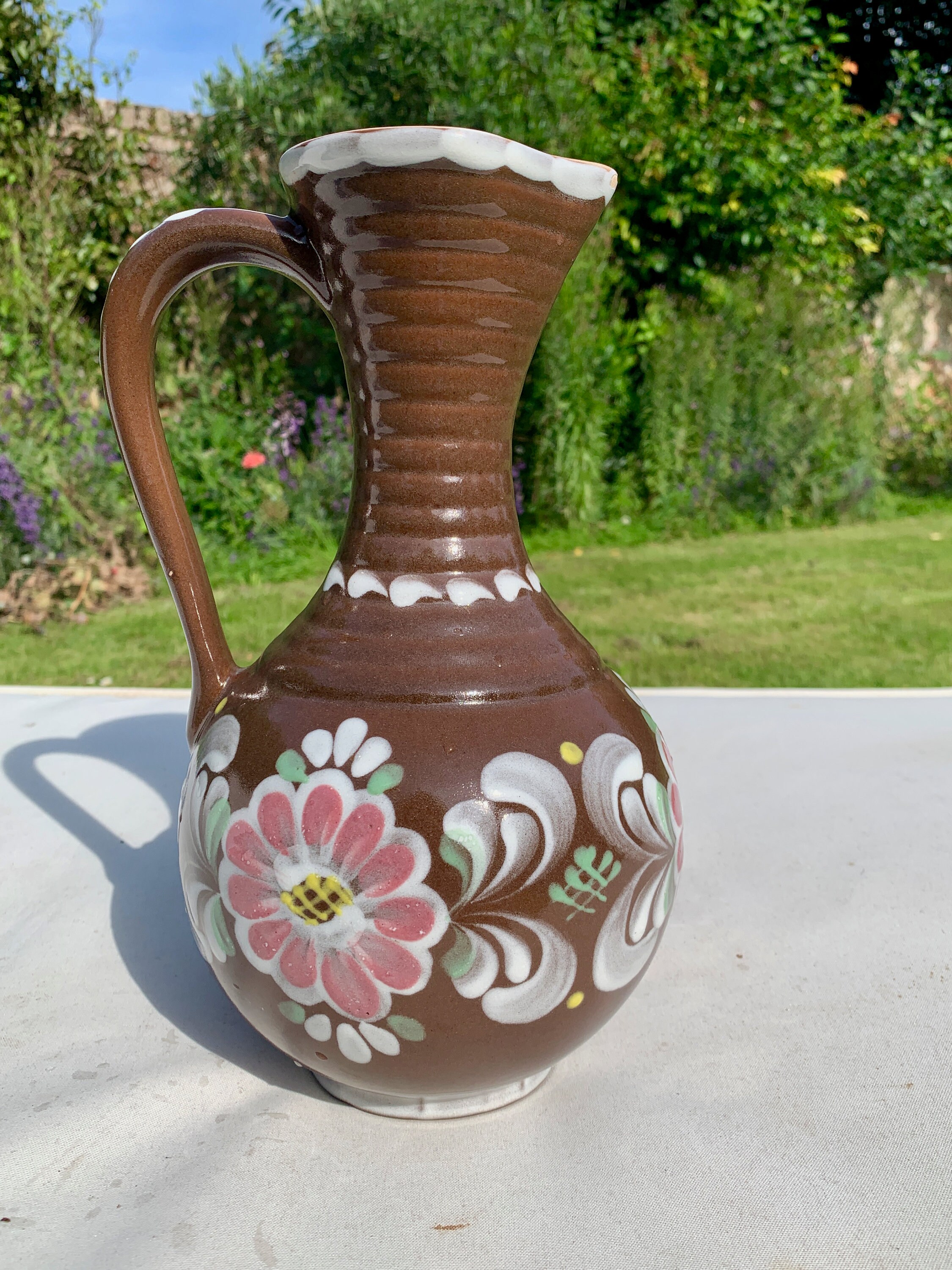 Austrian Gmundner Keramik Large Hand Painted Mid Century Pitcher & Vase ...