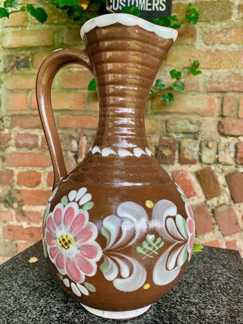 Austrian Gmundner Keramik Large Hand Painted Mid Century Pitcher & Vase ...
